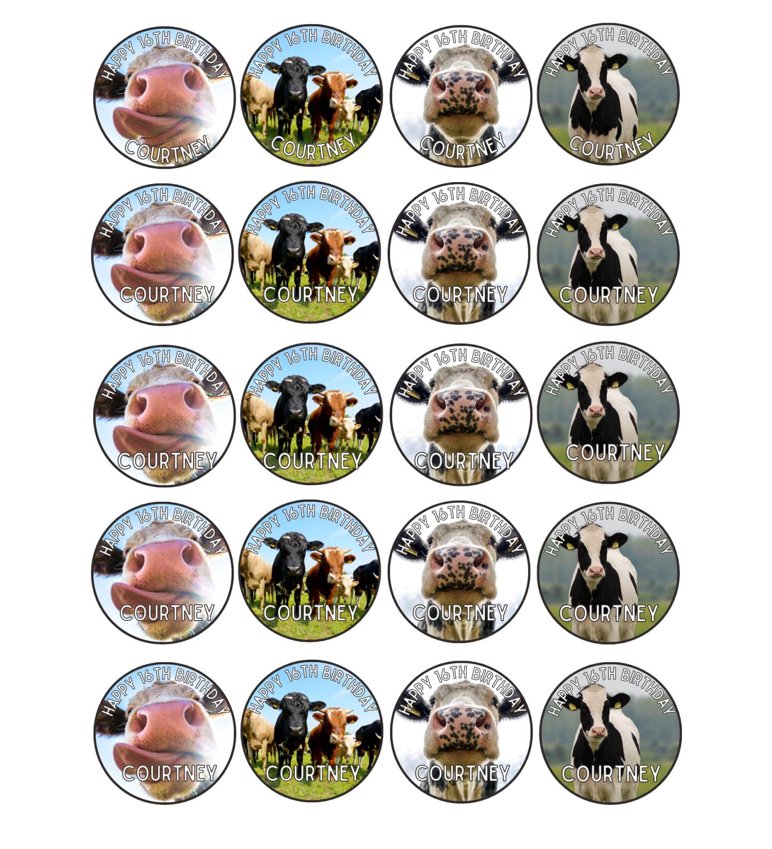 edible 20 x Animal COW Personalised cupcake toppers UNCUT (ICING PAPER ...