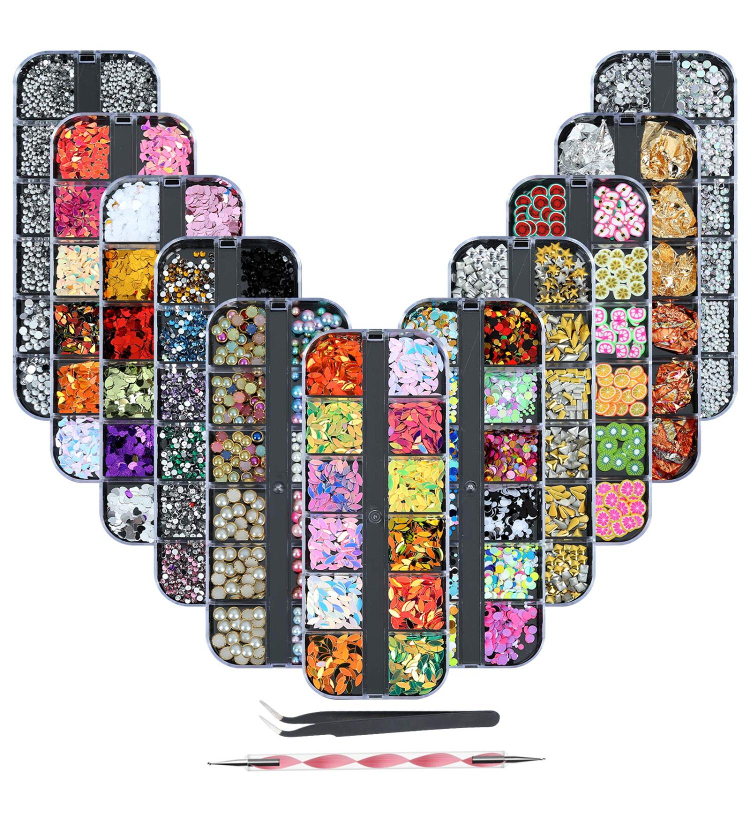 11 Boxes Nail Art Strass Kit - Mixed Strass Stones Gems & Pearls for ...