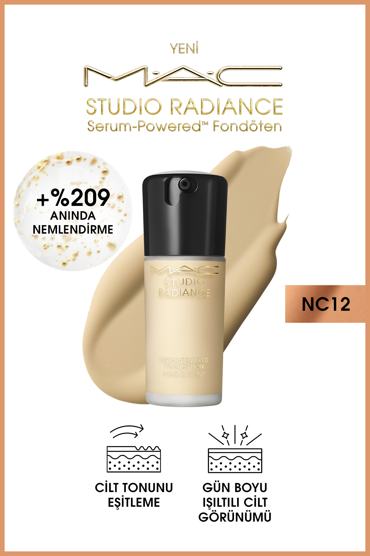 Mac Studio Radiance NC12 Powered Serum Foundation for Radiant Skin 30 ...